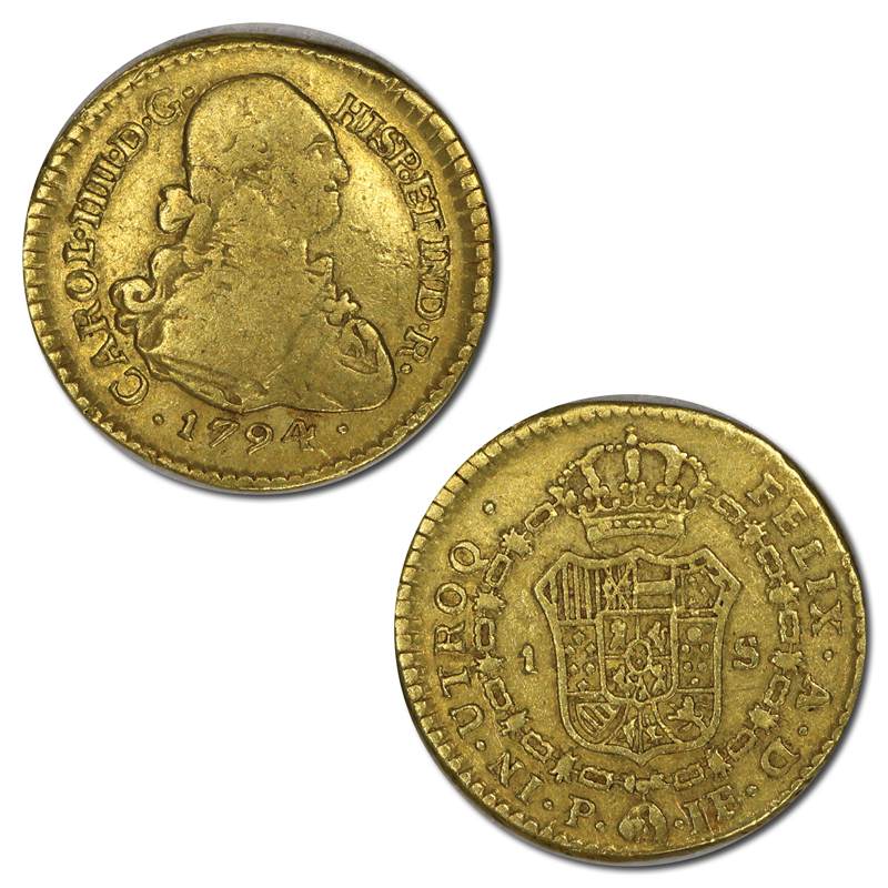 Colombia 1794P 'JF' Charles IIII Gold 1 Escudo Fine – M.R.Roberts ...