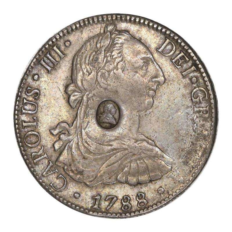 Great Britain (1797) $1 Counterstamp on Charles III 1788 8 Reales – M.R ...