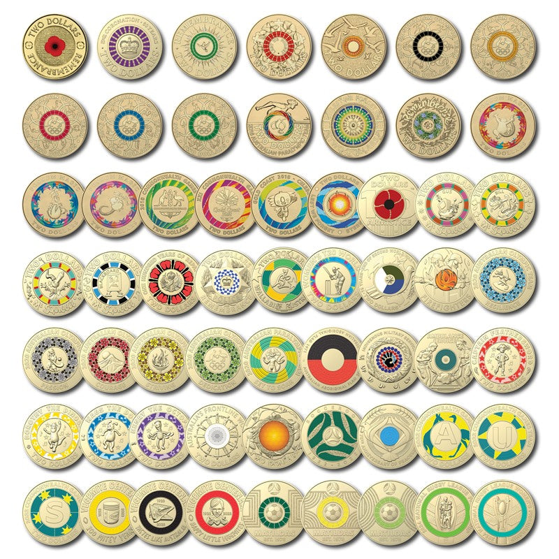 $2 2012-2024 59 Coloured Coin Collection UNC – M.R.Roberts - Wynyard ...