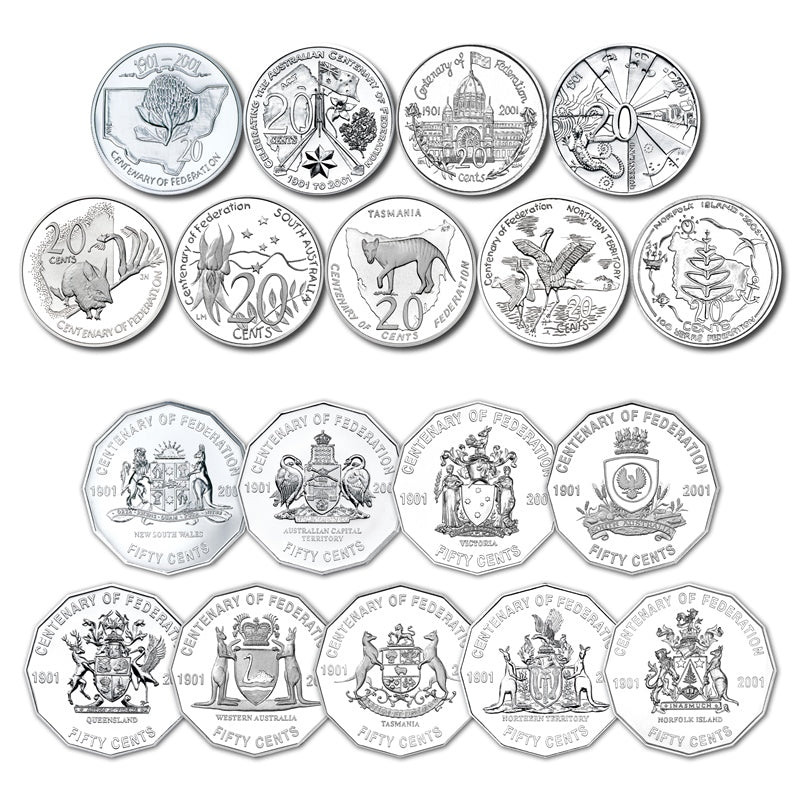 Australia 2001 Centenary of Federation 20c 50c Set of 18 Coins – M.R ...