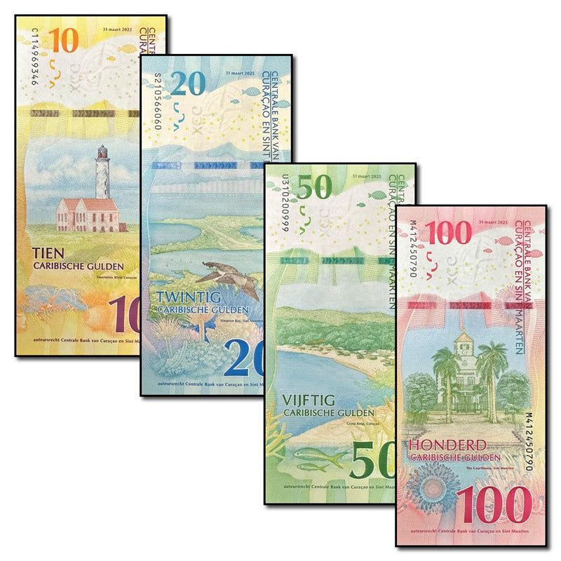 Curaçao & Saint Maarten 2025 10, 20, 50 & 100 Caribische Gulden Set of ...