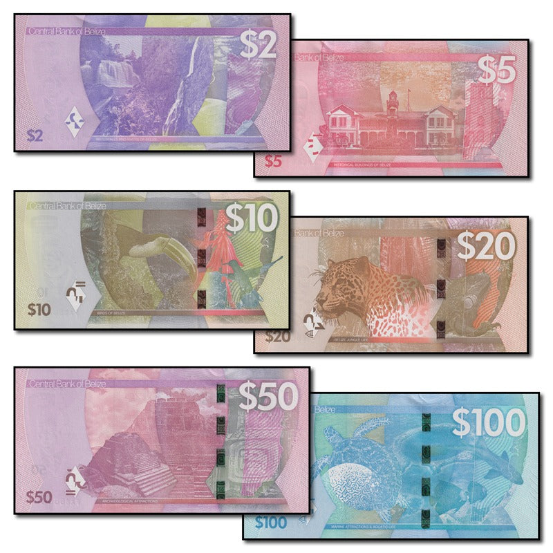 Belize 2025 2, 5, 10, 20, 50 & 100 Dollars Set of 6 CFU – M.R.Roberts ...