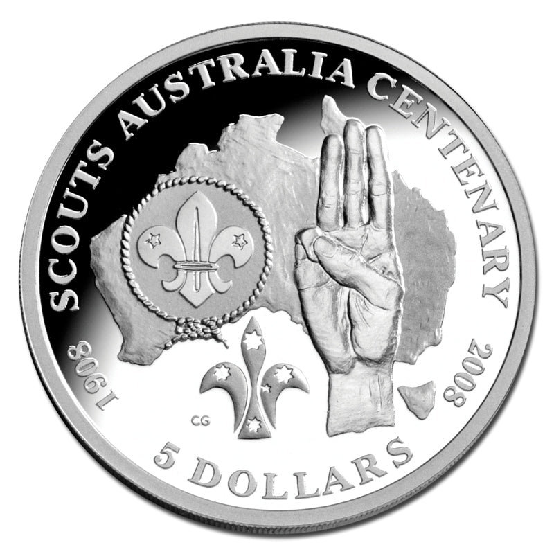 $5 2008 Scouts Australia 100 Silver Proof – M.R.Roberts - Wynyard Coin ...