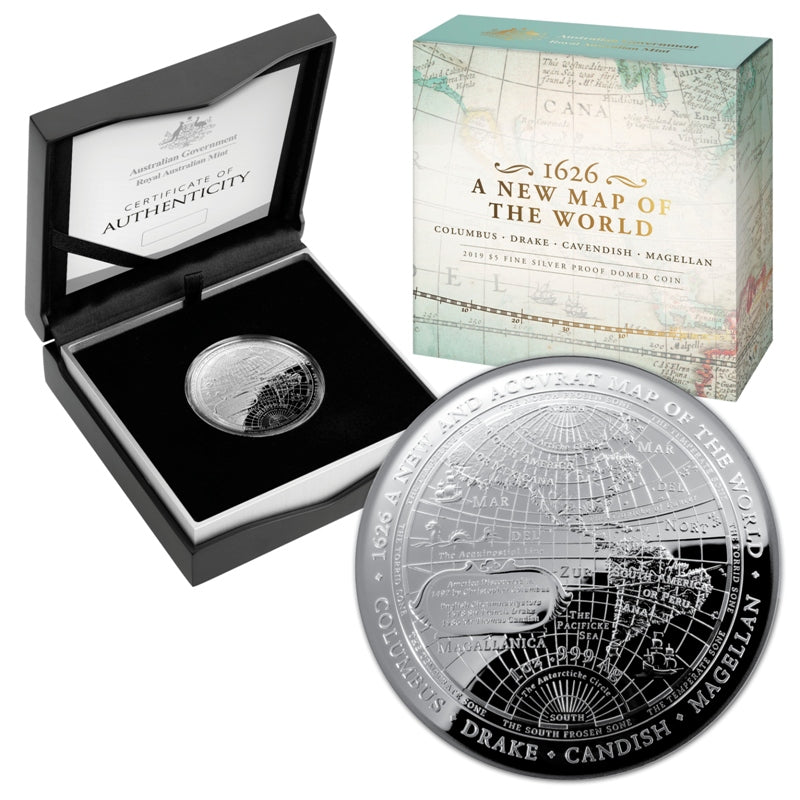 $5 2019 - 1626 A New Map of the World Silver Proof Domed Coin - Wynyard ...