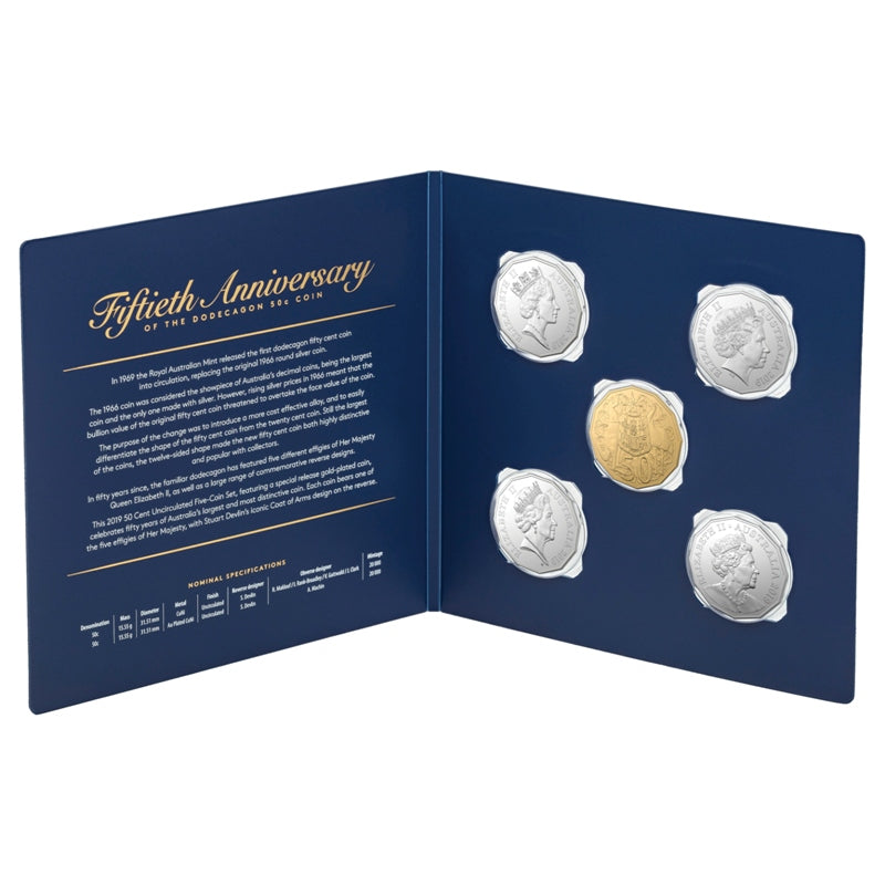 2019 50th Anniversary of the 50 Cent 5 Coin UNC Set - Wynyard Coin ...