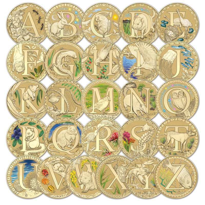 $1 2015 Coloured Alphabet Set Al-Bronze Coin - 26 Coin Set UNC – M.R ...