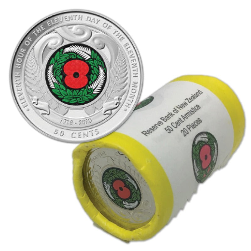New Zealand 2018 50c Armistice Coloured Mint Roll - Wynyard Coin Centre ...